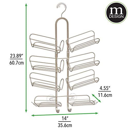 mDesign Hanging Metal Shower Caddy - Bottle Organizer Shelf with Hooks for Shower, Bath - Hanging Shower Caddy Rack for Shampoo, Conditioner - Shower Hanging Organizer - Concerto Collection - Satin