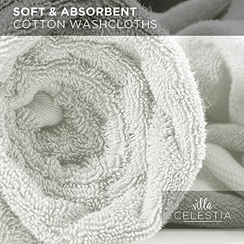 Villa Celestia Premium Wash Cloth 100% Cotton White Wash Clothes for Body and Face-Soft & Luxury Cloths for Washing Face, Face Towels for Bathroom 650 GSM Wash Cloths,Pack of 6 (12"X12")