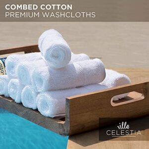 Villa Celestia Premium Wash Cloth 100% Cotton White Wash Clothes for Body and Face-Soft & Luxury Cloths for Washing Face, Face Towels for Bathroom 650 GSM Wash Cloths,Pack of 6 (12"X12")