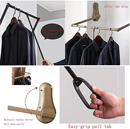 Pull Down Closet Rod Wardrobe Lift Heavy Duty Pull Down Closet Rod ｜Pneumatic Buffer System Closet Pull Out Rod｜Adjustable 51-115 Cm Wardrobe Lift Hanger For Hanging Clothes Rail ( Color : Black , Siz