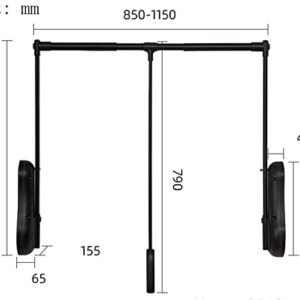 Pull Down Closet Rod Wardrobe Lift Heavy Duty Pull Down Closet Rod ｜Pneumatic Buffer System Closet Pull Out Rod｜Adjustable 51-115 Cm Wardrobe Lift Hanger For Hanging Clothes Rail ( Color : Black , Siz