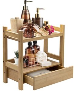 sorbus 2-tier bamboo countertop shelf with hidden drawer - makeup organizer - multi-purpose storage for skincare, toiletries, desktop - display stand shelf for bathroom vanity counter, kitchen, office