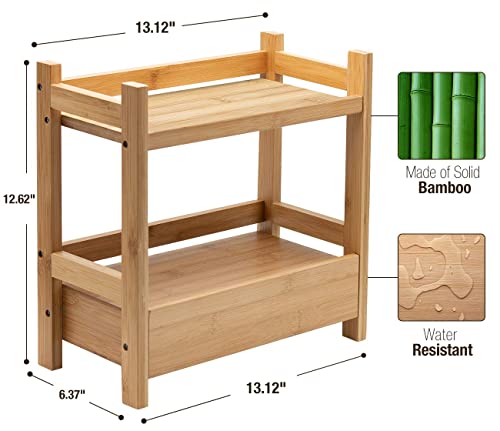 Sorbus 2-Tier Bamboo Countertop Shelf with Hidden Drawer - Makeup Organizer - Multi-Purpose Storage for Skincare, Toiletries, Desktop - Display Stand Shelf for Bathroom Vanity Counter, Kitchen, Office