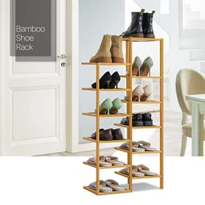 MoNiBloom 12 Tier Shoe Rack for Entryway, Bamboo Vertical Double Row Shoe Storage Space Saving Shoe Organizer for Small Spaces Corner Bedroom, Natural