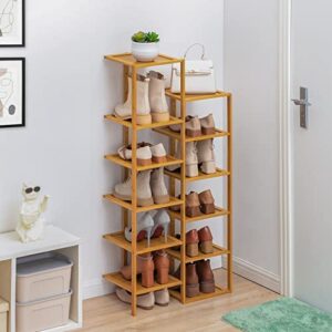 MoNiBloom 12 Tier Shoe Rack for Entryway, Bamboo Vertical Double Row Shoe Storage Space Saving Shoe Organizer for Small Spaces Corner Bedroom, Natural