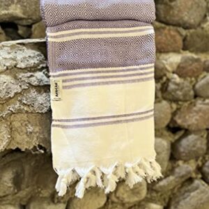 Aegean Turkish Beach Towel (41 x 68 inch) for Adult - Soft Touch, 100% Cotton - Quick Dry Bath Towels with Amazing Colors - Unique Turkish Towels for Bathroom, SPA, Yoga Peshtemal-Lilac