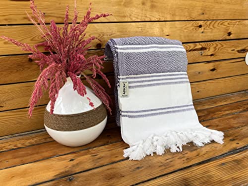 Aegean Turkish Beach Towel (41 x 68 inch) for Adult - Soft Touch, 100% Cotton - Quick Dry Bath Towels with Amazing Colors - Unique Turkish Towels for Bathroom, SPA, Yoga Peshtemal-Lilac