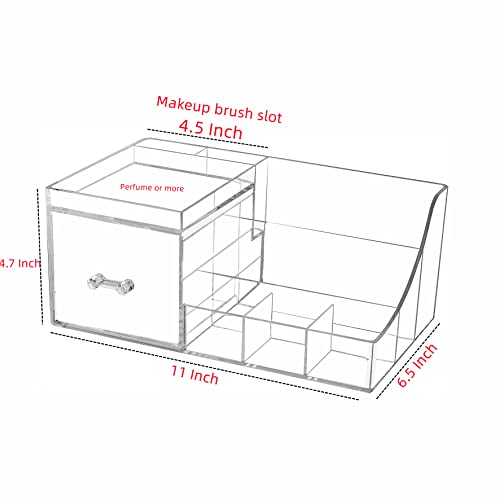 Clear Makeup Organizer With Drawers,Stackable Cosmetic Storage Display Case for Vanity,Bathroom Counter or Dresser,Countertop Holder for Lipstick,Brushes,Lotions,Eyeshadow,Nail Polish and Jewelry