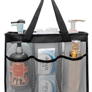 Jelier Mesh Shower Tote Caddy with separated main compartment,Portable Toiletry Bag for Bathroom College Dorm Gym Camping (black)