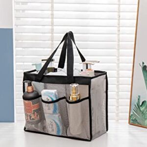 Jelier Mesh Shower Tote Caddy with separated main compartment,Portable Toiletry Bag for Bathroom College Dorm Gym Camping (black)