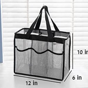 Jelier Mesh Shower Tote Caddy with separated main compartment,Portable Toiletry Bag for Bathroom College Dorm Gym Camping (black)