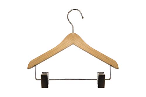 NAHANCO MINI6RC12 Deluxe Flat Wooden Pet, Doll Clothes, Accessory, Jewelry Hanger with Chrome Hook Ball end with Clips, 6", Natural (Pack of 12), Natural Finish