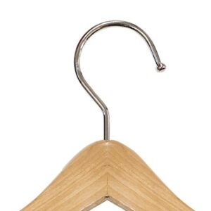 NAHANCO MINI6RC12 Deluxe Flat Wooden Pet, Doll Clothes, Accessory, Jewelry Hanger with Chrome Hook Ball end with Clips, 6", Natural (Pack of 12), Natural Finish