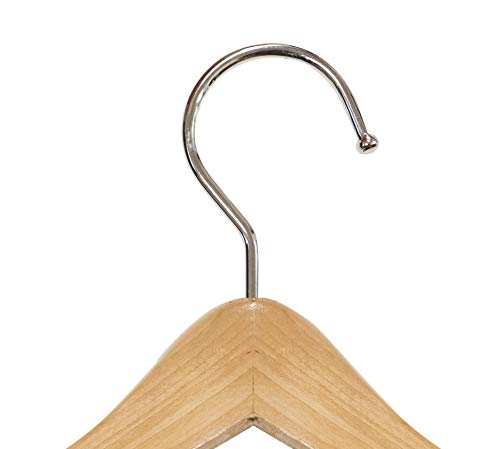 NAHANCO MINI6RC12 Deluxe Flat Wooden Pet, Doll Clothes, Accessory, Jewelry Hanger with Chrome Hook Ball end with Clips, 6", Natural (Pack of 12), Natural Finish