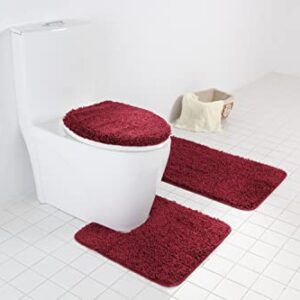 Daniel's Bath 3 PC Brick 3 Piece Bath Set with 20'' x 31'' Bath Mat, 20'' x 20'' Contour Mat & 18'' x 18.5'' Lid, Burgundy