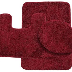 Daniel's Bath 3 PC Brick 3 Piece Bath Set with 20'' x 31'' Bath Mat, 20'' x 20'' Contour Mat & 18'' x 18.5'' Lid, Burgundy