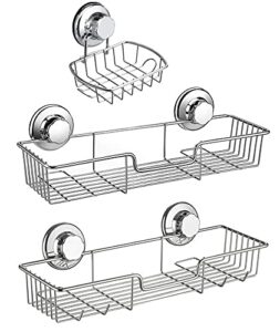 sanno suction cups shower caddy soap dish holder for large shampoo shower gel holder bathroom storage bath organizer kitchen storage basket for shampoo, conditioner, soap- rustproof stainless steel