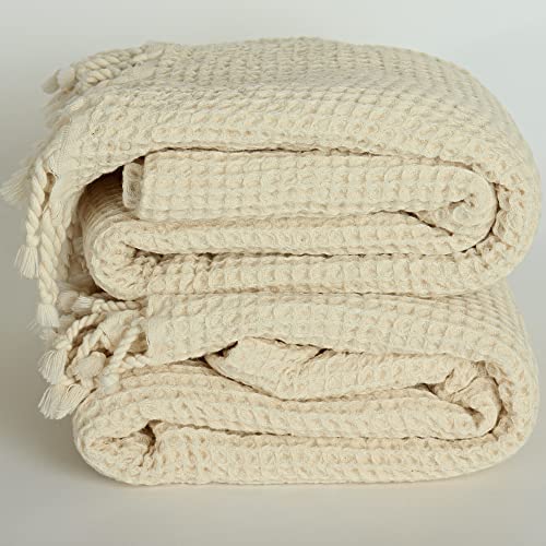 Puskul - Pack of 2 Waffle Towels - Thin, Lightweight, Quick Dry Bath Towels - Originally Turkish Waffle Towels for Hammam, Spa, Beach (Natural-Beige)