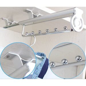 Heavy duty Pull-Out Retractable Wardrobe valet Rod Storage Rack Hanger Extender,Top Mount Hanging Telescopic Rail Wardrobe Clothes Clothes Rail (Size:14" Monorail silver 6 Beads) 2 Pieces