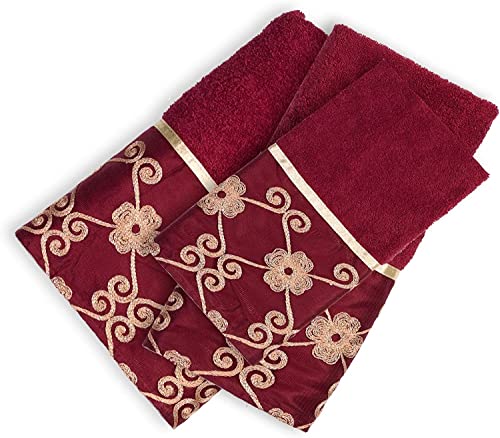 Popular Bath Bath Towels, Vlegant Rosa Collection, 21" x 12", Burgundy/Gold