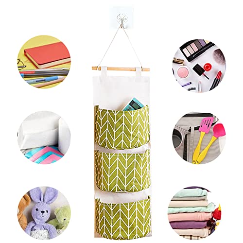 LANNEAS Wall Hanging Storage Bag with 3 Pockets,Over The Door Organizer Waterproof Linen,Sturdy Hanging Storage Pouches 3packs