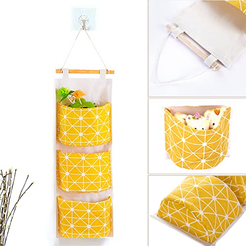 LANNEAS Wall Hanging Storage Bag with 3 Pockets,Over The Door Organizer Waterproof Linen,Sturdy Hanging Storage Pouches 3packs