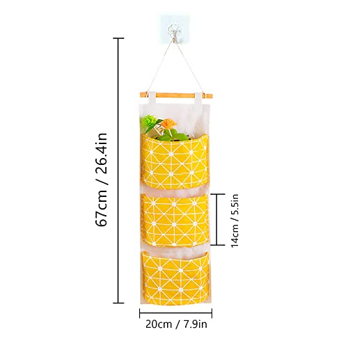 LANNEAS Wall Hanging Storage Bag with 3 Pockets,Over The Door Organizer Waterproof Linen,Sturdy Hanging Storage Pouches 3packs