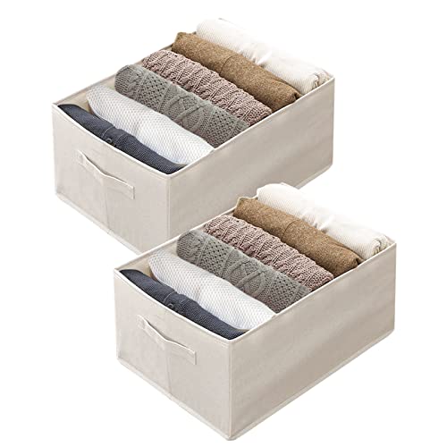 2 Pack Wardrobe Clothes Organizer, Large 6 Grids with Support Board, Foldable Cotton Linen Closet Organizers and Storage| Washable Clothes Drawer Separation Box for Jeans Sweater T-shirt Legging Pants