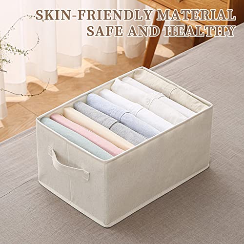 2 Pack Wardrobe Clothes Organizer, Large 6 Grids with Support Board, Foldable Cotton Linen Closet Organizers and Storage| Washable Clothes Drawer Separation Box for Jeans Sweater T-shirt Legging Pants