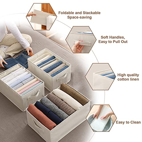 2 Pack Wardrobe Clothes Organizer, Large 6 Grids with Support Board, Foldable Cotton Linen Closet Organizers and Storage| Washable Clothes Drawer Separation Box for Jeans Sweater T-shirt Legging Pants