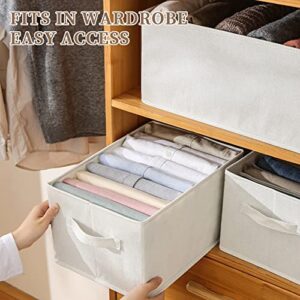 2 Pack Wardrobe Clothes Organizer, Large 6 Grids with Support Board, Foldable Cotton Linen Closet Organizers and Storage| Washable Clothes Drawer Separation Box for Jeans Sweater T-shirt Legging Pants