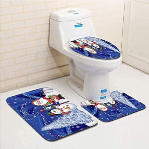 Anti Slip Bath Mats for Bathroom, Santa claus Snowman Tree Christmas Bath Mat Set of 3 Bathroom Rugs/Contour Mat/Toilet Cover, Polyester PVC Bathroom Rugs Set for Christmas Decorations (Dark blue)