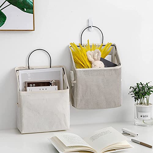 Laoyello Wall Hanging Storage Bag with Sticky Hook, Fabric Wall Hanging Organizer Bag with Pockets for Door Kitchen Bedroom Bathroom (A2 Grid-Grey and White)