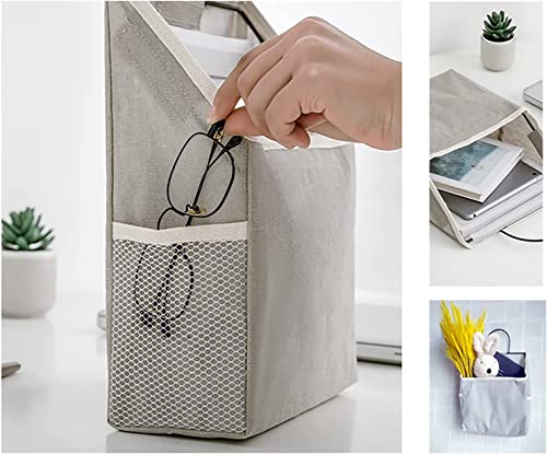 Laoyello Wall Hanging Storage Bag with Sticky Hook, Fabric Wall Hanging Organizer Bag with Pockets for Door Kitchen Bedroom Bathroom (A2 Grid-Grey and White)