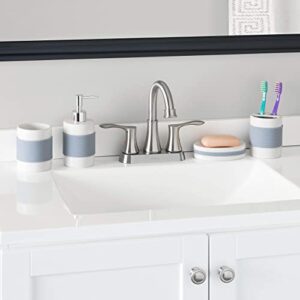 Home Basics 4 Piece Bath Accessory Set with Rubber Grip, Featuring Soap Dish, Toothbrush Holder, Tumbler, Soap Dispenser, White