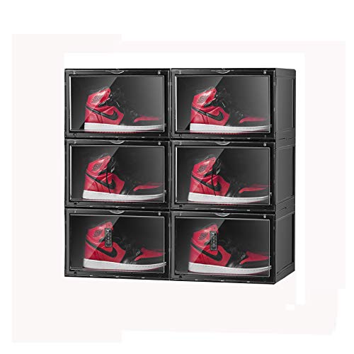 Shoe Storage Boxes Clear Stackable Women Men Sneaker Storage Display Box Foldable Shoe Organizer Box Black Closet Bedroom Plastic Shoe Boxes Black (3 Pack)