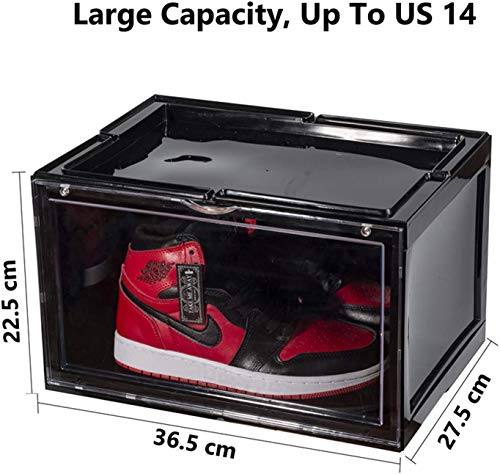 Shoe Storage Boxes Clear Stackable Women Men Sneaker Storage Display Box Foldable Shoe Organizer Box Black Closet Bedroom Plastic Shoe Boxes Black (3 Pack)