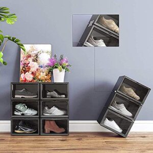 Shoe Storage Boxes Clear Stackable Women Men Sneaker Storage Display Box Foldable Shoe Organizer Box Black Closet Bedroom Plastic Shoe Boxes Black (3 Pack)