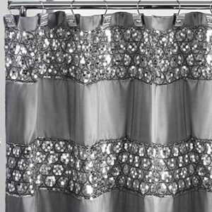 Popular Bath 7 Piece Sinatra Silver Shower Curtain, Resin Hooks, Towels and Rugs Set