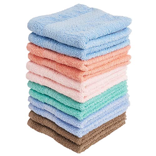 Luxurious Washcloths – Set of 12 – Size 13” x 13” – Thick Loop Pile Washcloth – Absorbent and Soft 100% Ring-Spun Cotton Wash Cloth – Lint Free Face Towel – Wash Cloths Perfect for Bathroom