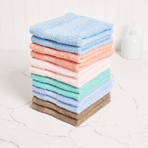 Luxurious Washcloths – Set of 12 – Size 13” x 13” – Thick Loop Pile Washcloth – Absorbent and Soft 100% Ring-Spun Cotton Wash Cloth – Lint Free Face Towel – Wash Cloths Perfect for Bathroom