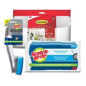 scotch-brite non-scratch scrub sponges (9 pack) + non-scratch advanced soap control dishwand + command large organizing caddy