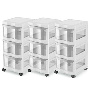 life story classic 3 shelf storage organizer plastic drawers, white (3 pack)