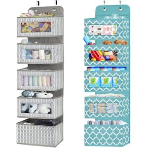 veronly 2 pack over the door hanging organizer with 5 large pockets - foldable wall mount fabric storage with clear window and 2 metal hooks for pantry,closet,kitchen,nursery,bathroom,dorm