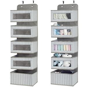 VERONLY 2 Pack Over The Door Hanging Organizer with 5 Large Pockets - Foldable Wall Mount Fabric Storage with Clear Window and 2 Metal Hooks for Pantry,Closet,Kitchen,Nursery,Bathroom,Dorm