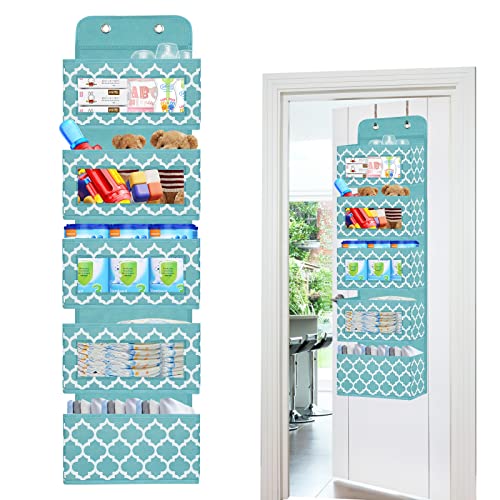 VERONLY 2 Pack Over The Door Hanging Organizer with 5 Large Pockets - Foldable Wall Mount Fabric Storage with Clear Window and 2 Metal Hooks for Pantry,Closet,Kitchen,Nursery,Bathroom,Dorm