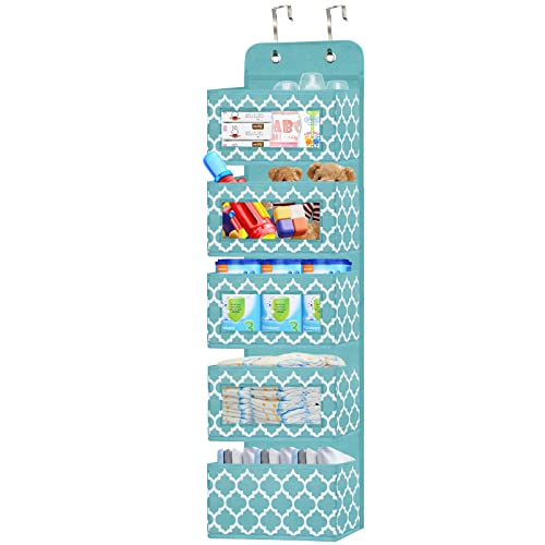 VERONLY 2 Pack Over The Door Hanging Organizer with 5 Large Pockets - Foldable Wall Mount Fabric Storage with Clear Window and 2 Metal Hooks for Pantry,Closet,Kitchen,Nursery,Bathroom,Dorm