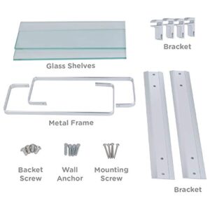 Comfecto 2 Tier Bathroom Glass Shelves, Wall Mounted Tempered Glass Shelf Organizer Storage Holder with 14 Inch Rectangular Glass 8mm Thick, and Aluminum Rail for Shower Lavatory, Hardware Included