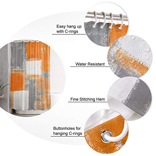 Houseown 4Pcs Chic Ombre Shabby Shower Curtain Sets Bathroom Decor, Orange Grey Retro Texture Bathroom Shower Curtain Set with U Shaped Non-Slip Rugs and Fabric Polyester Accessories