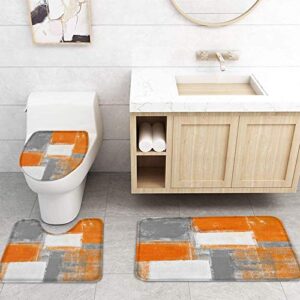 Houseown 4Pcs Chic Ombre Shabby Shower Curtain Sets Bathroom Decor, Orange Grey Retro Texture Bathroom Shower Curtain Set with U Shaped Non-Slip Rugs and Fabric Polyester Accessories